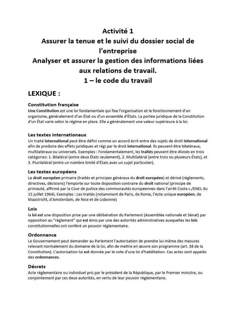 Lexique Droit du travail | PDF