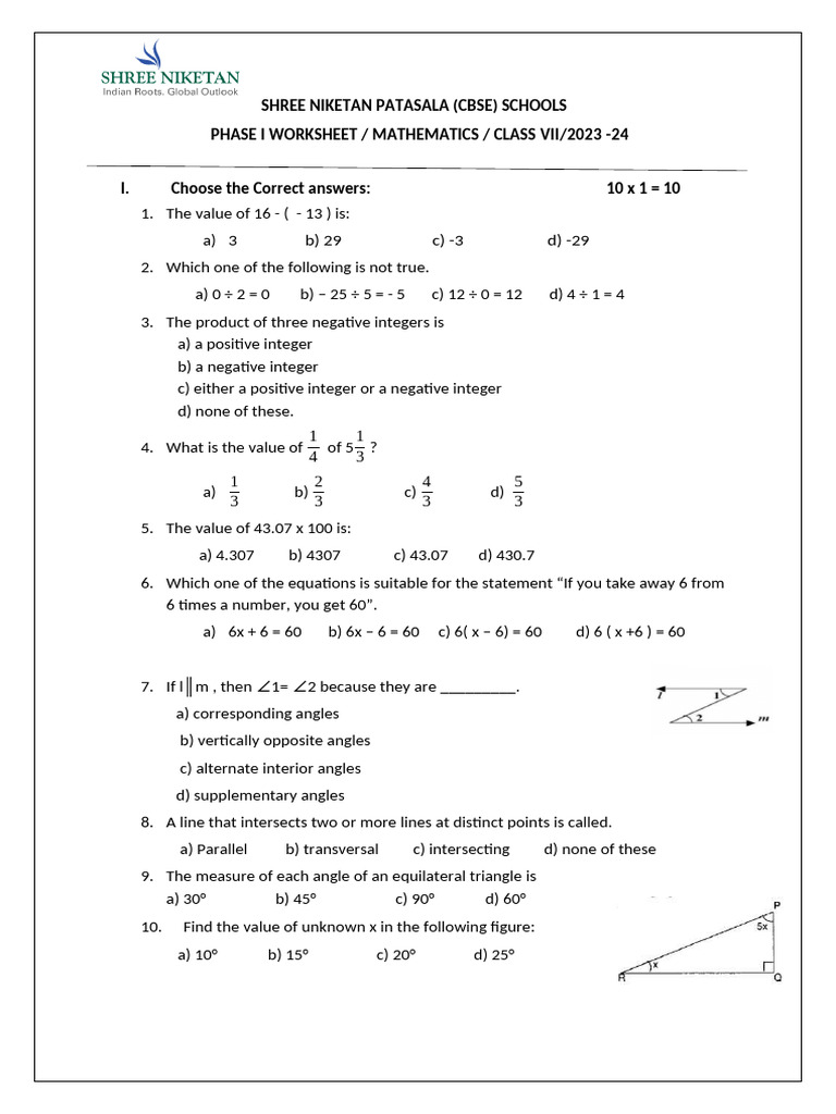 G7 Maths Phase1 WS 4.9.23 | PDF