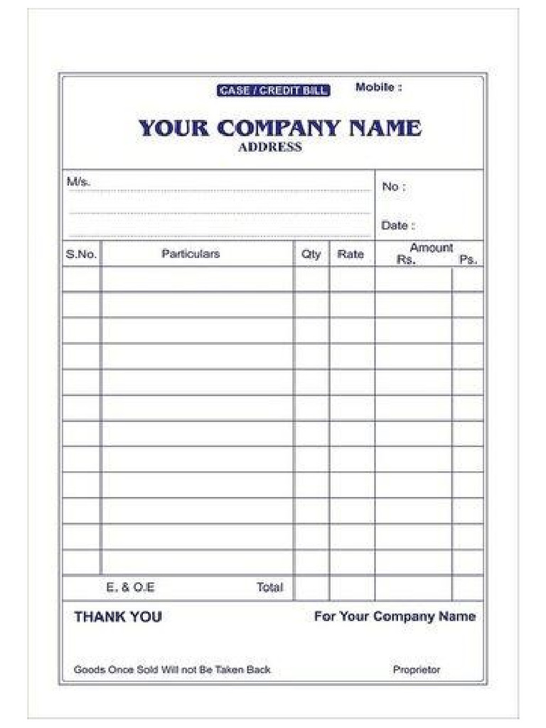 Bill Book Format - JPG | PDF