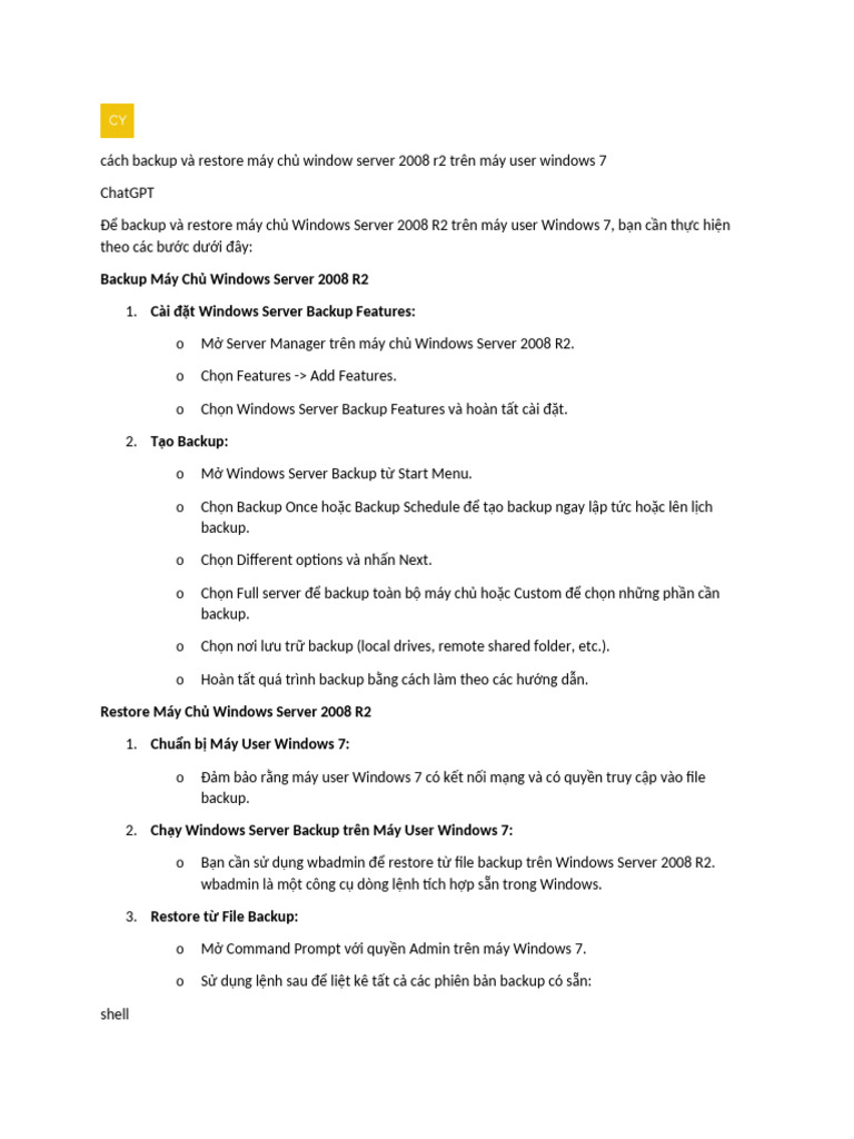 Cách Backup Và Restore Máy CH Window Server 2008 r2 Trên Máy User ...