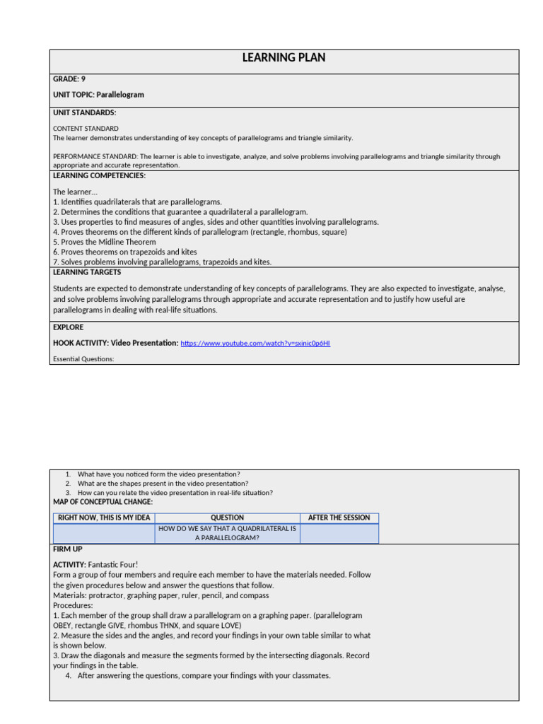 EFDT Learning Plan | PDF | Rectangle | Euclid