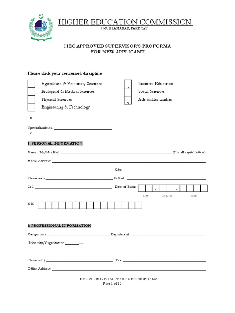 Hec Approved Supervisor Performa | PDF | Doctor Of Philosophy ...