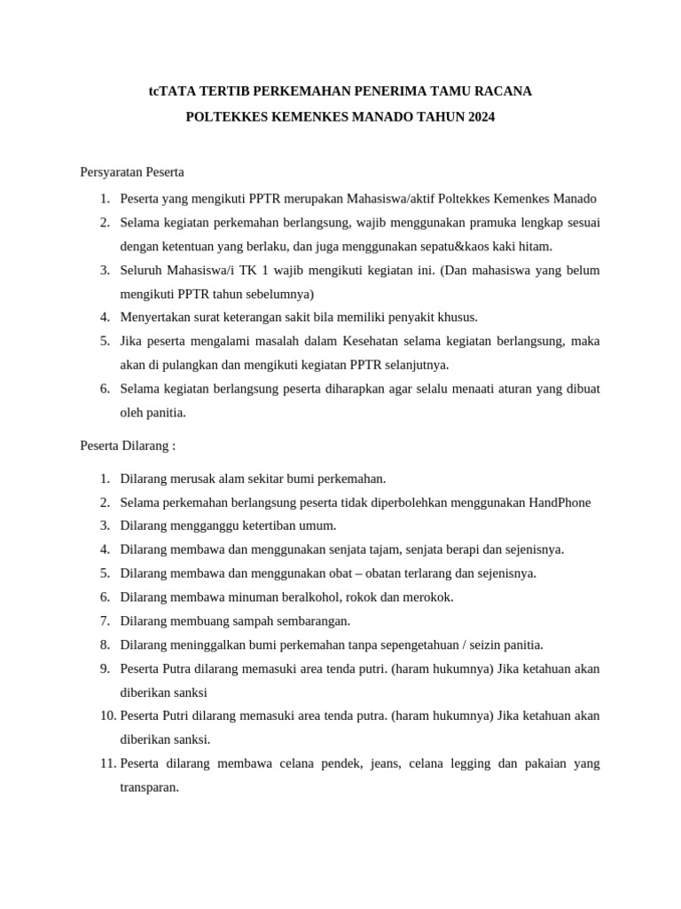 Tatib, Perlengkapan Jurusan, Peserta Dan Mekanisme Lomba PPTR 2024 | PDF