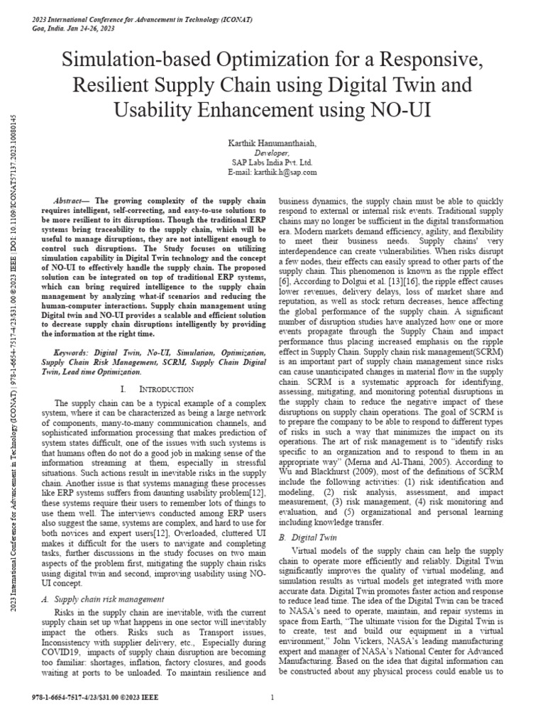 Simulation-Based Optimization For A Responsive Resilient Supply Chain Using Digital Twin and ...