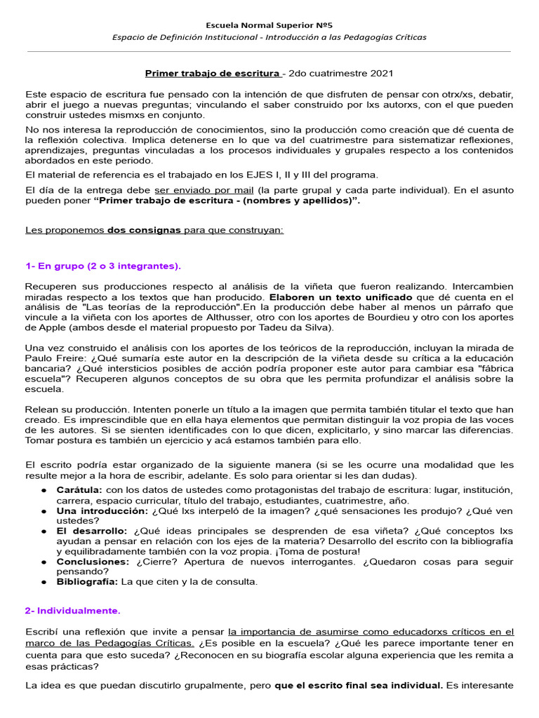 Consignas 1er TP de Escritura - 2do Cuatrimestre | PDF