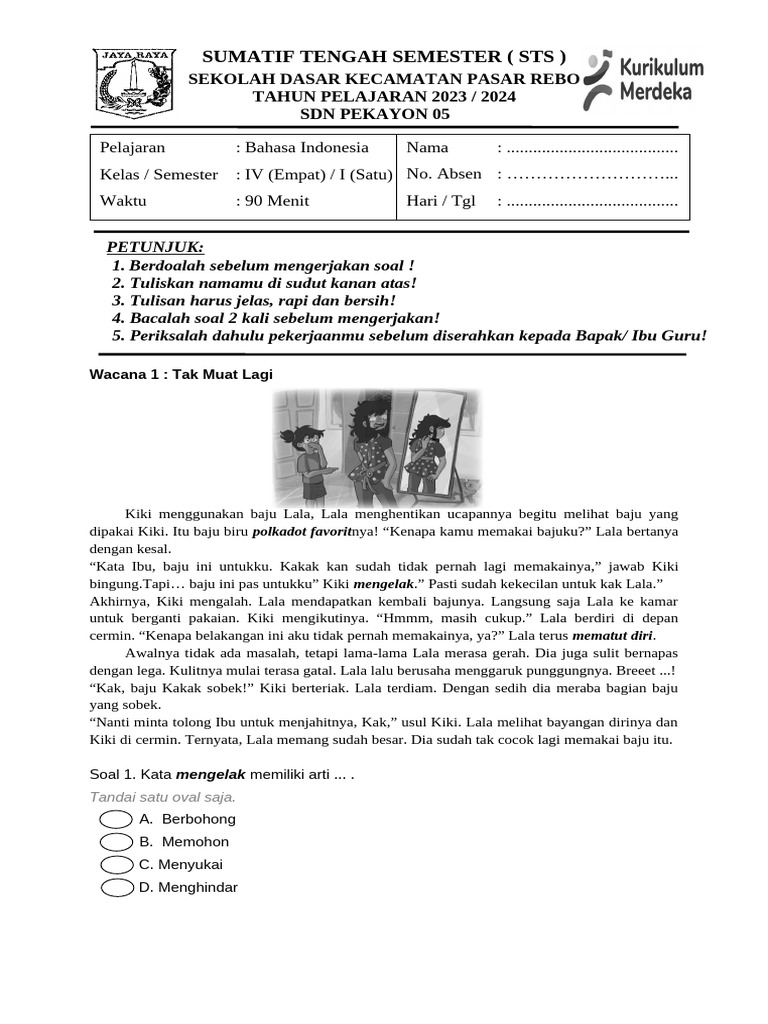 STS - Kelas IV - Bahasa Indonesia | PDF