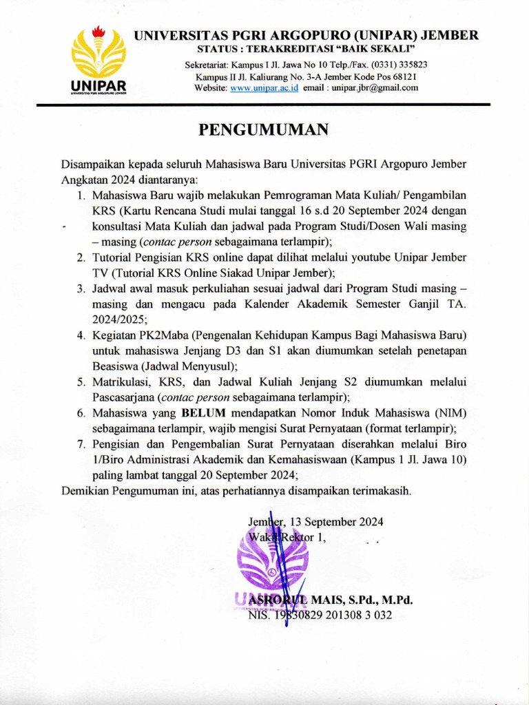 PENGUMUMAN MABA 2024 | PDF