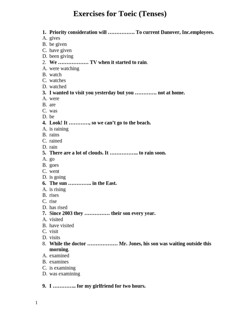 Sample Test - Tense | PDF