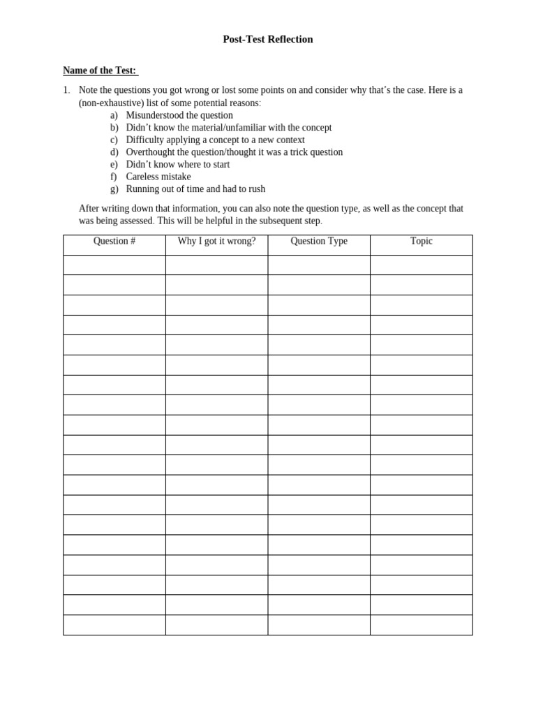 Ximena Galvan Post-Test Reflection | PDF | Multiple Choice | Learning