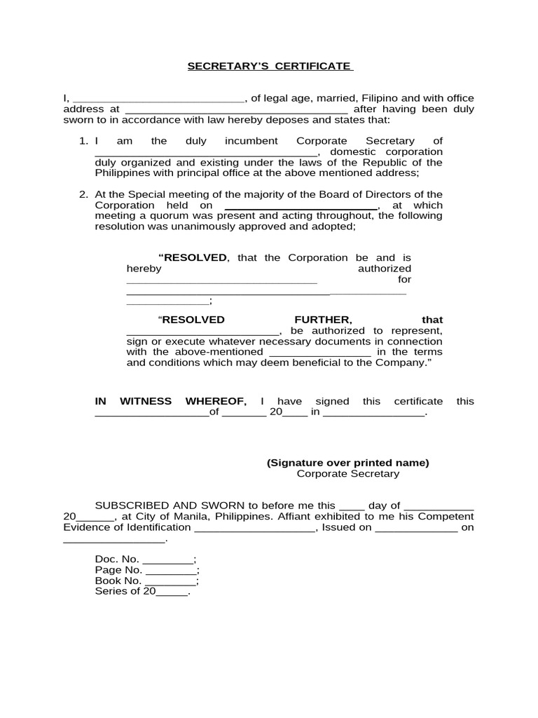 Template Secretary Certificate | PDF