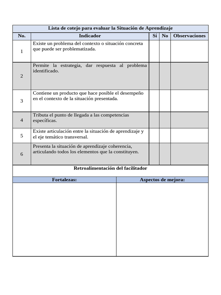 Lista de Cotejo Para Evaluar Situaci n de Aprendizaje | PDF
