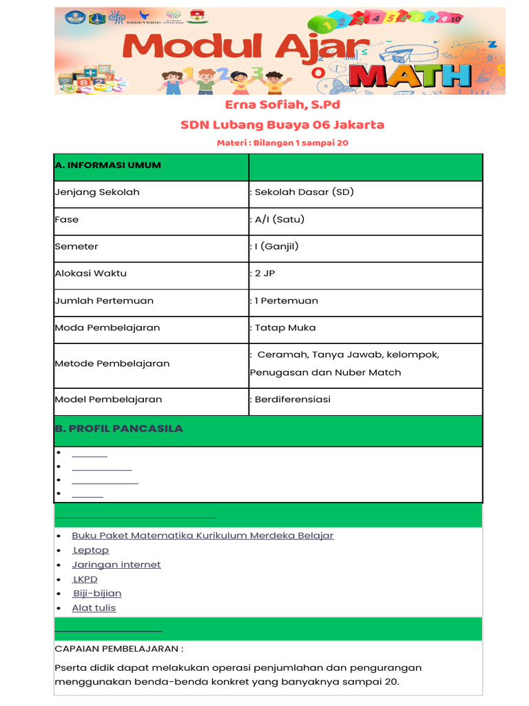 Modul Ajar - PPG - Erna Sofiah - 43113913576 | PDF