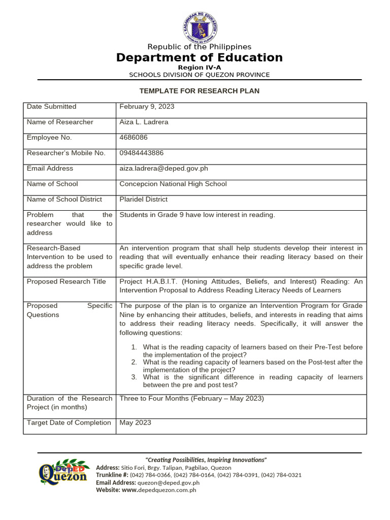 Research Plan Template | PDF