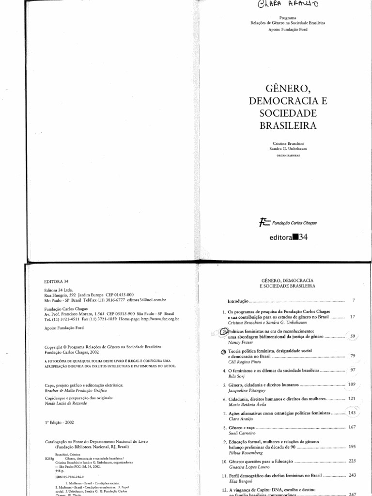 Gênero, Democracia e Sociedade Brasileira (Cristina Bruschini, Sandra G ...