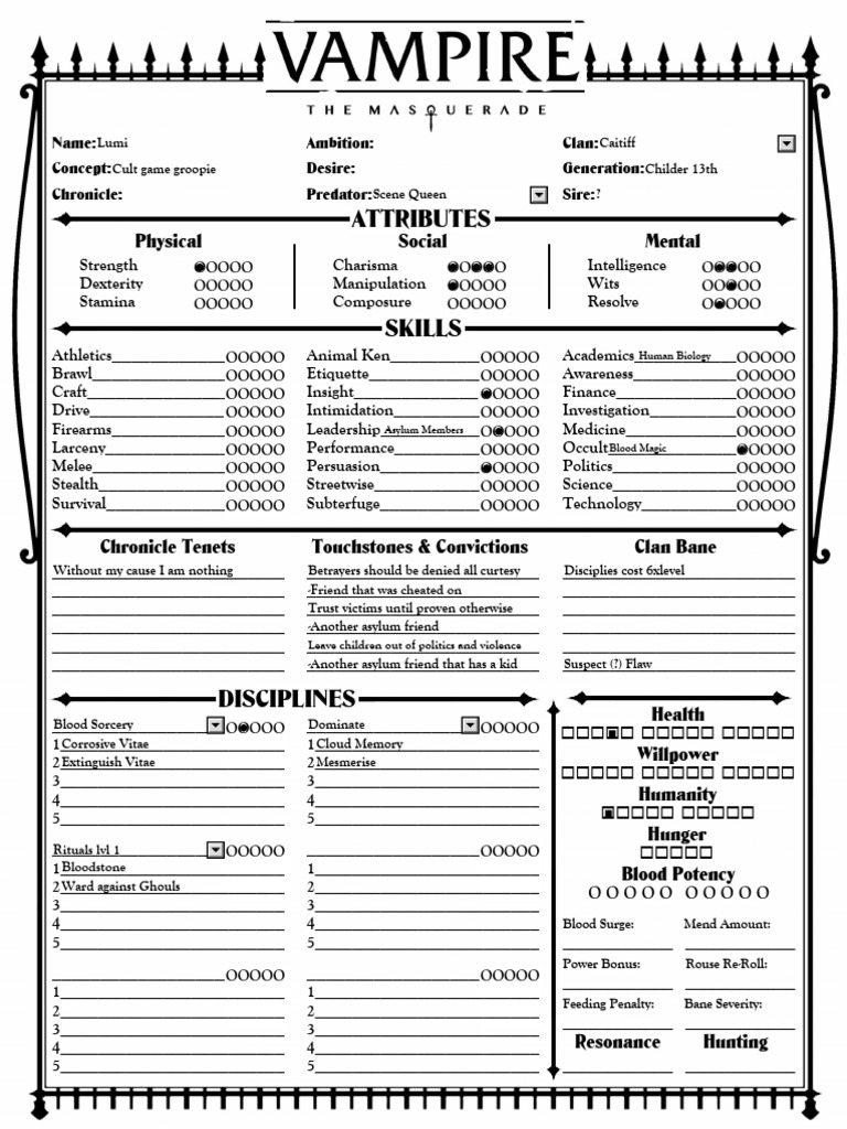 Vampire 5thedition 2-Page Interactive | PDF