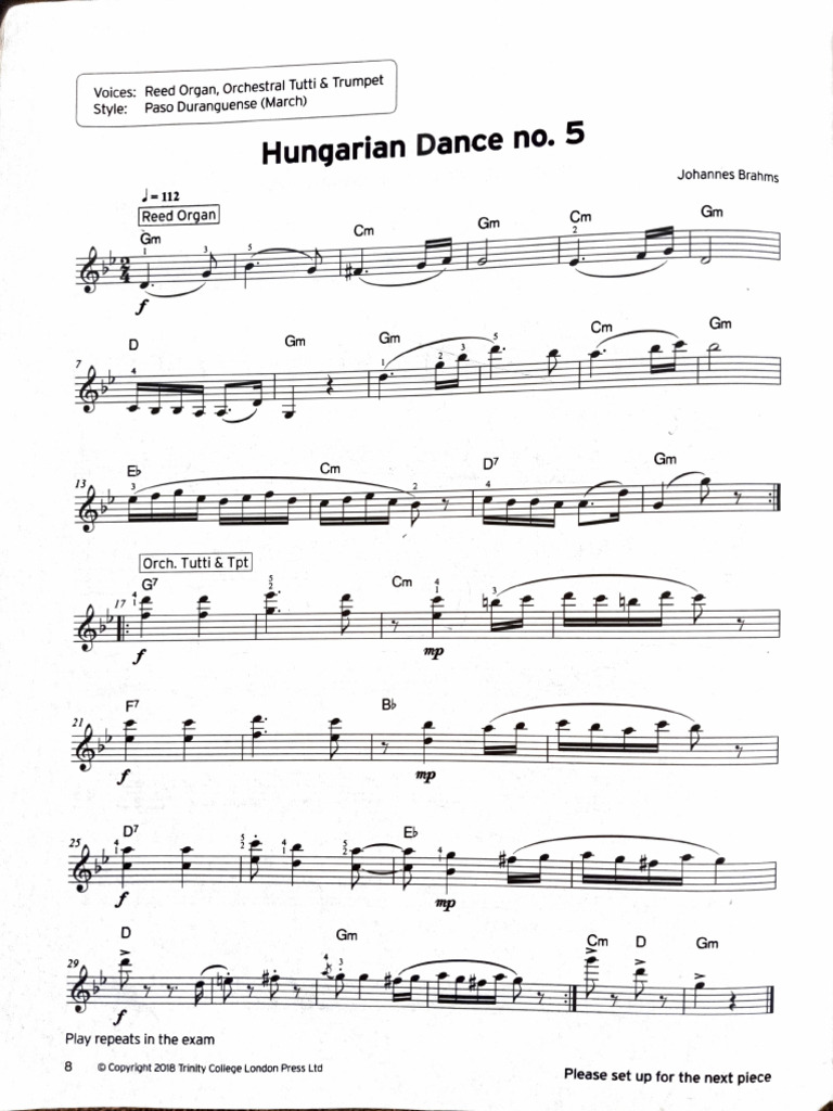 Hungarian Dance No 5 Grade 4 Electronic Keyboard | PDF