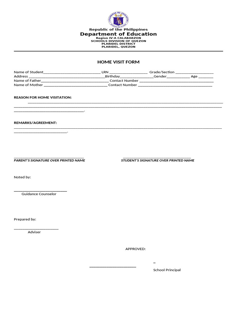 Home Visitation Form | PDF