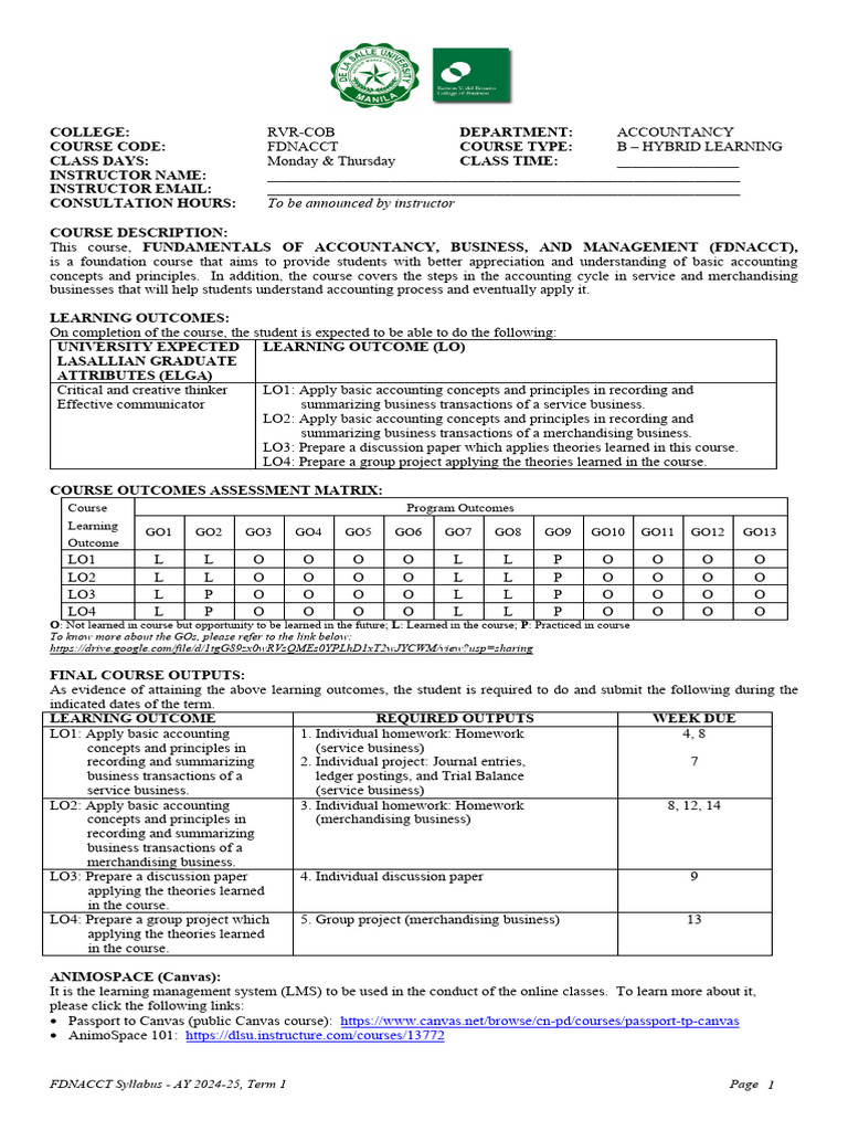 FDNACCT - Syllabus - AY 2024-25 - Term 1 - Type B - Hybrid Learning - M ...