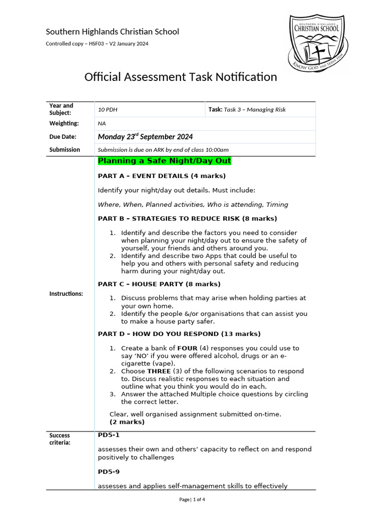 HSF03 Assessment Task Notification and Cover Sheet | PDF