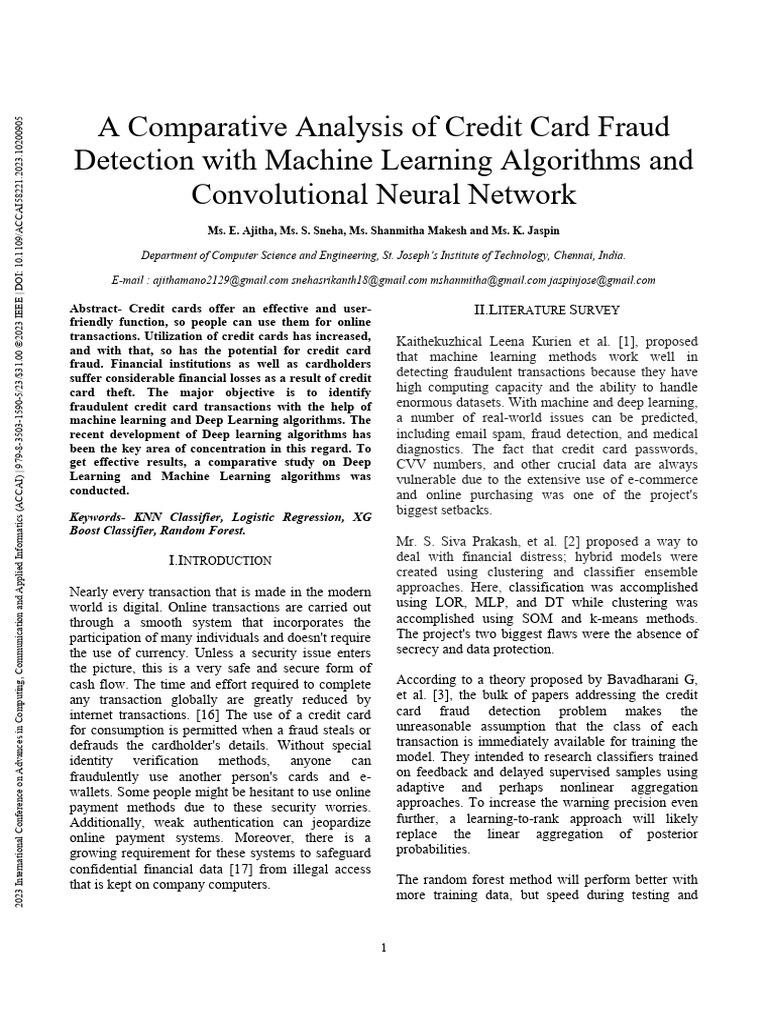 A Comparative Analysis of Credit Card Fraud Detection With Machine Learning Algorithms and ...