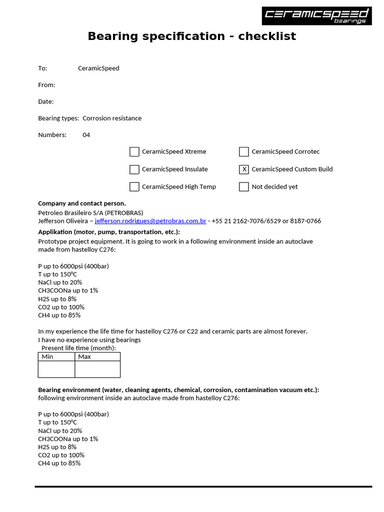 Bearing Spec - Checklist | PDF