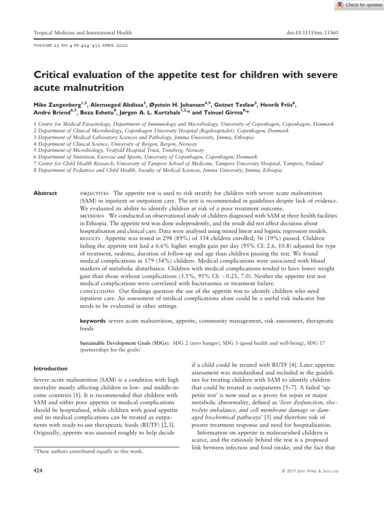 Critical Evaluation of The Appetite Test For Children With Severe Acute ...