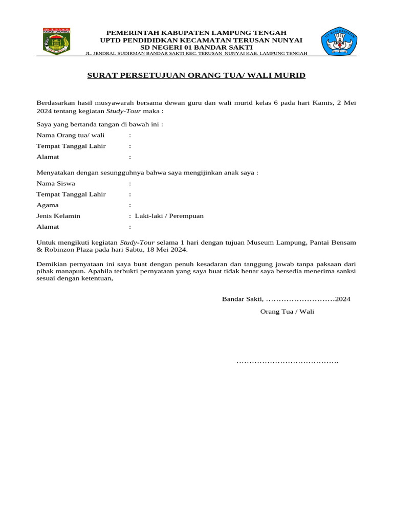Surat Izin Study Tour | PDF
