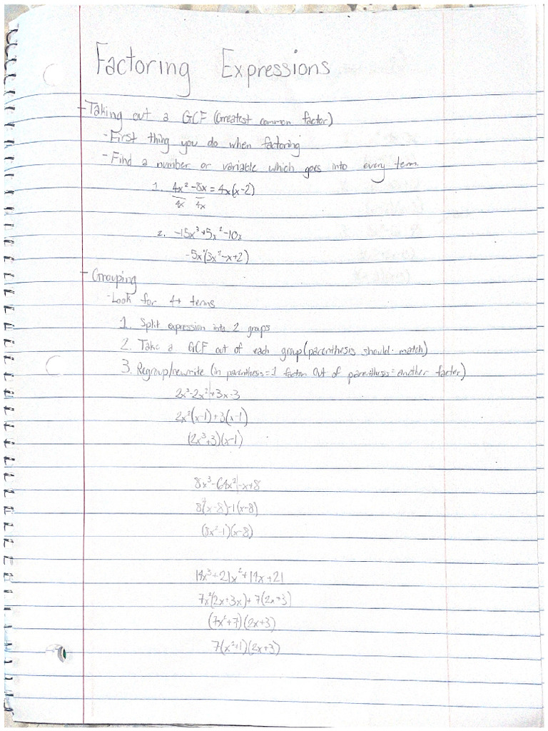 Factoring Notes (GCF, Grouping, Quadratics, Dif. of Squares) | PDF