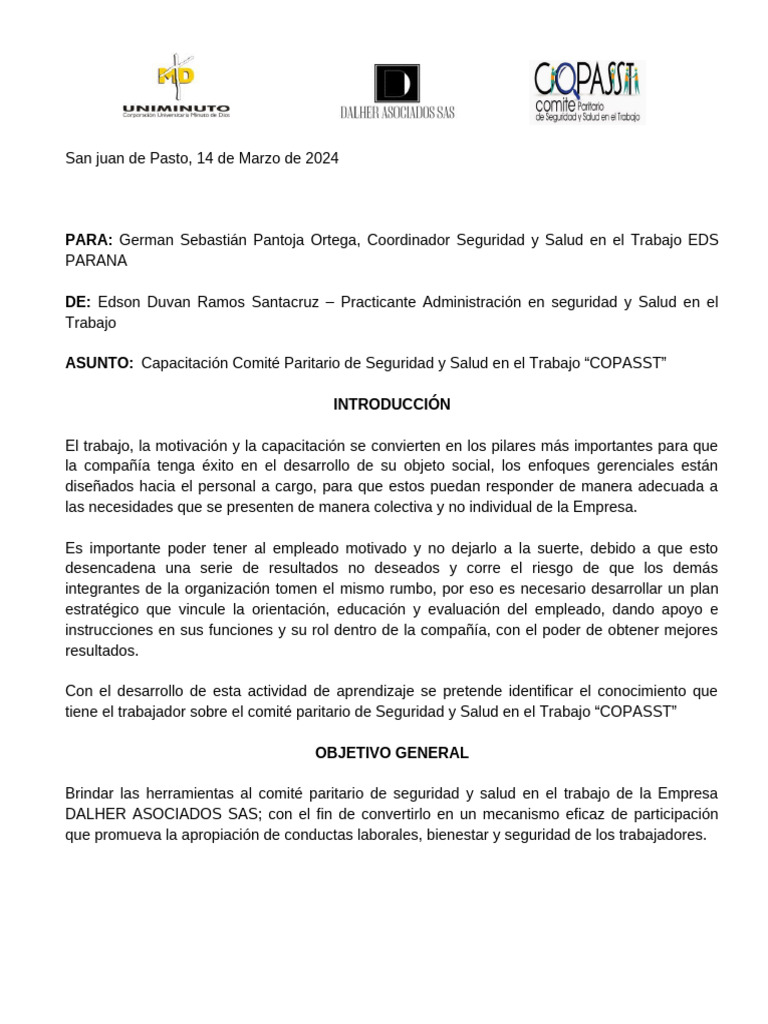 Capacitación COPASST en Seguridad Laboral | PDF