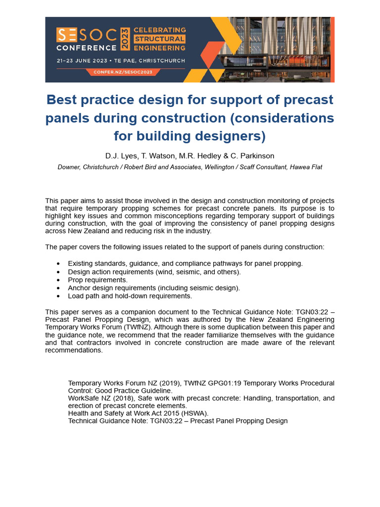 Best Practice Design For Support of Precast Panels During Construction ...