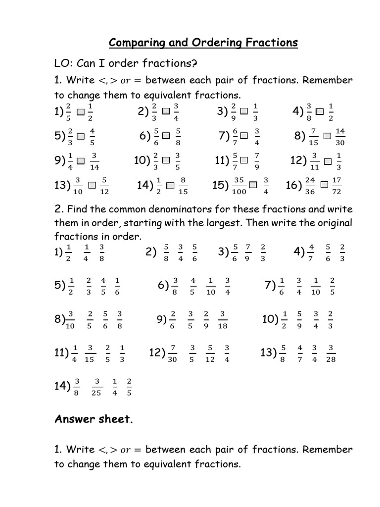 Comparing and Ordering Fractions | PDF