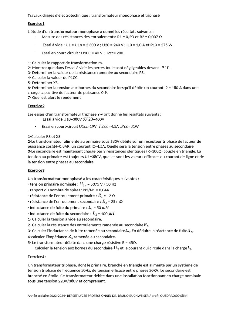 TD Sur Le Transformateur LPBB 2024 | PDF