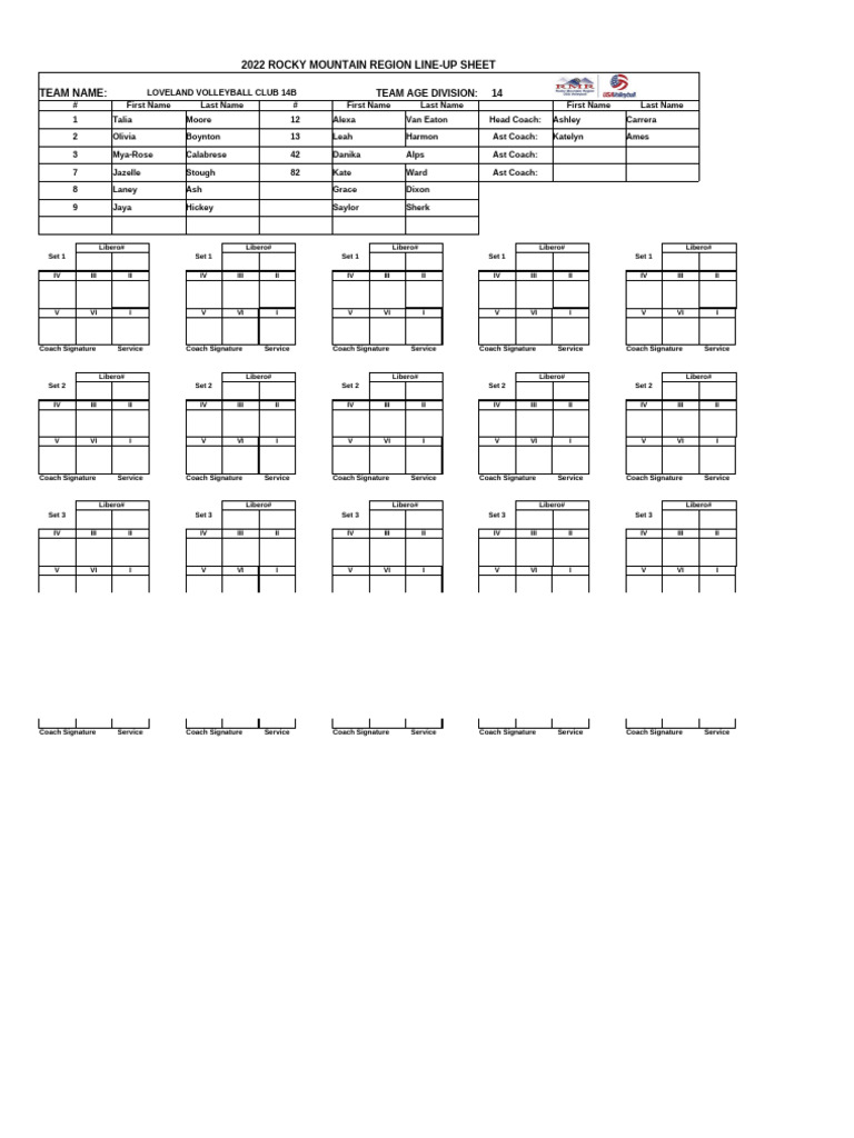 14B Line Up Sheet | PDF