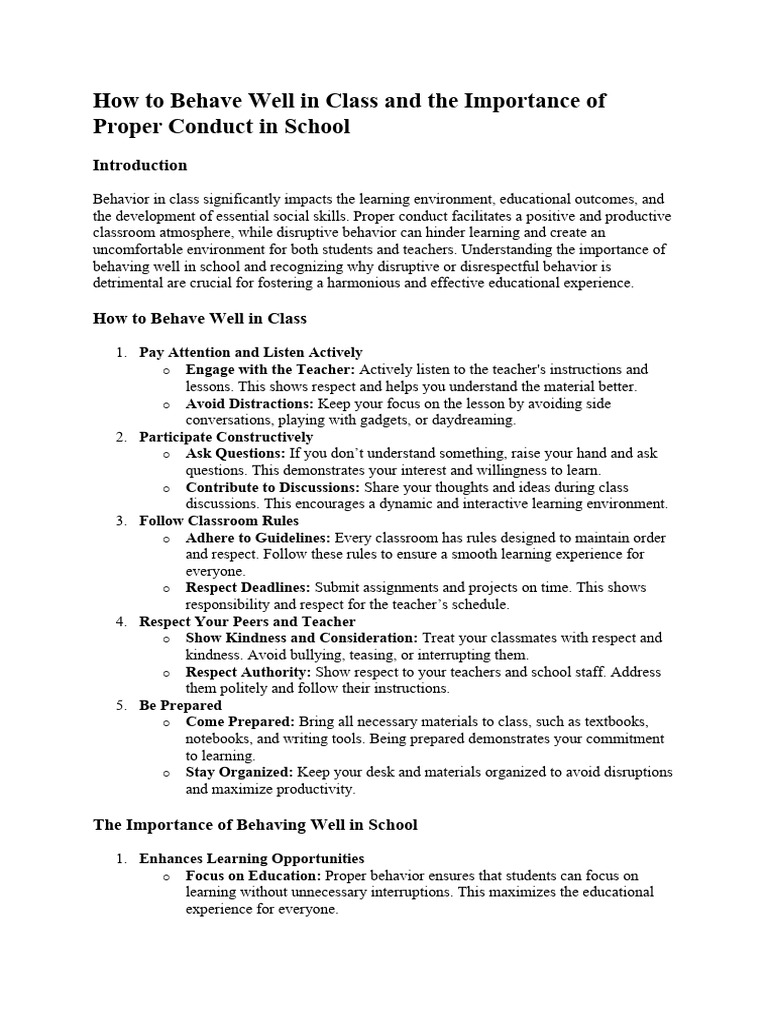 How To Behave Well in Class and The Importance of Proper Conduct in ...