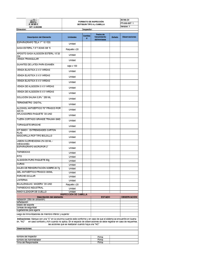 Formato de Inspeccion Botiquin | PDF