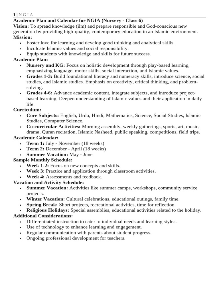 Academic Plan and Calendar | PDF