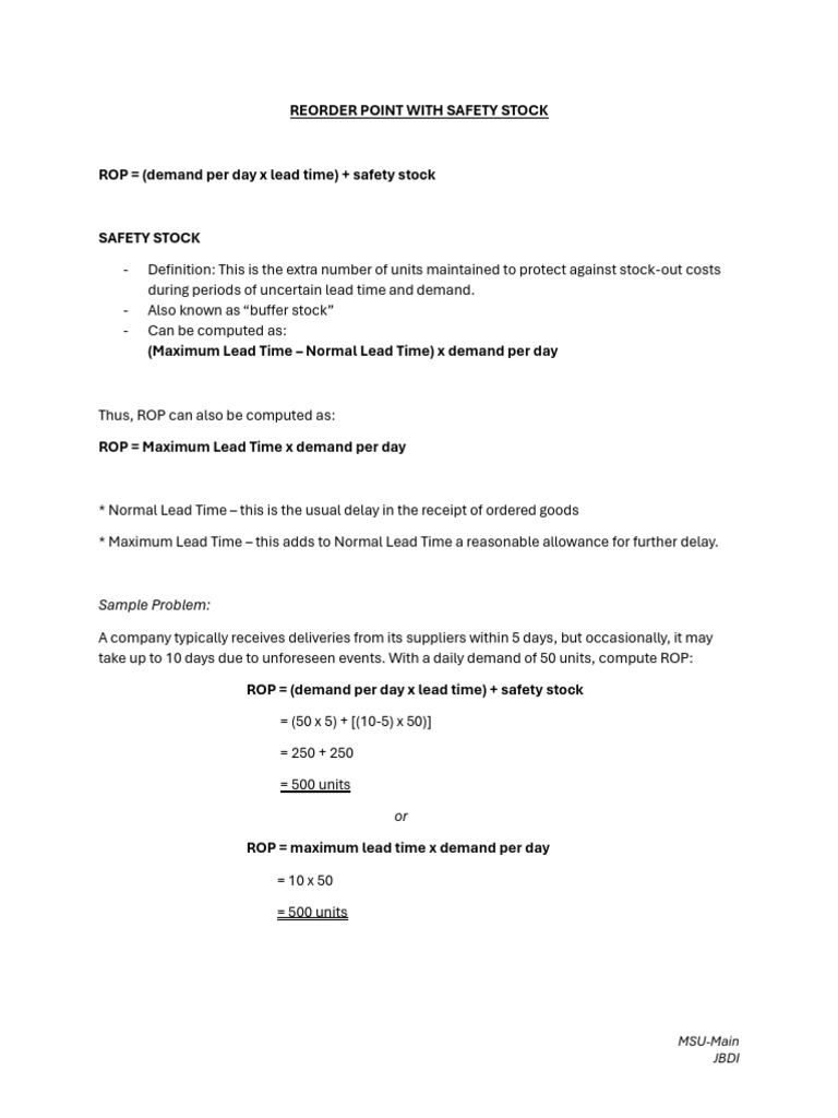 170 Discussion On ROP With Safety Stock | PDF