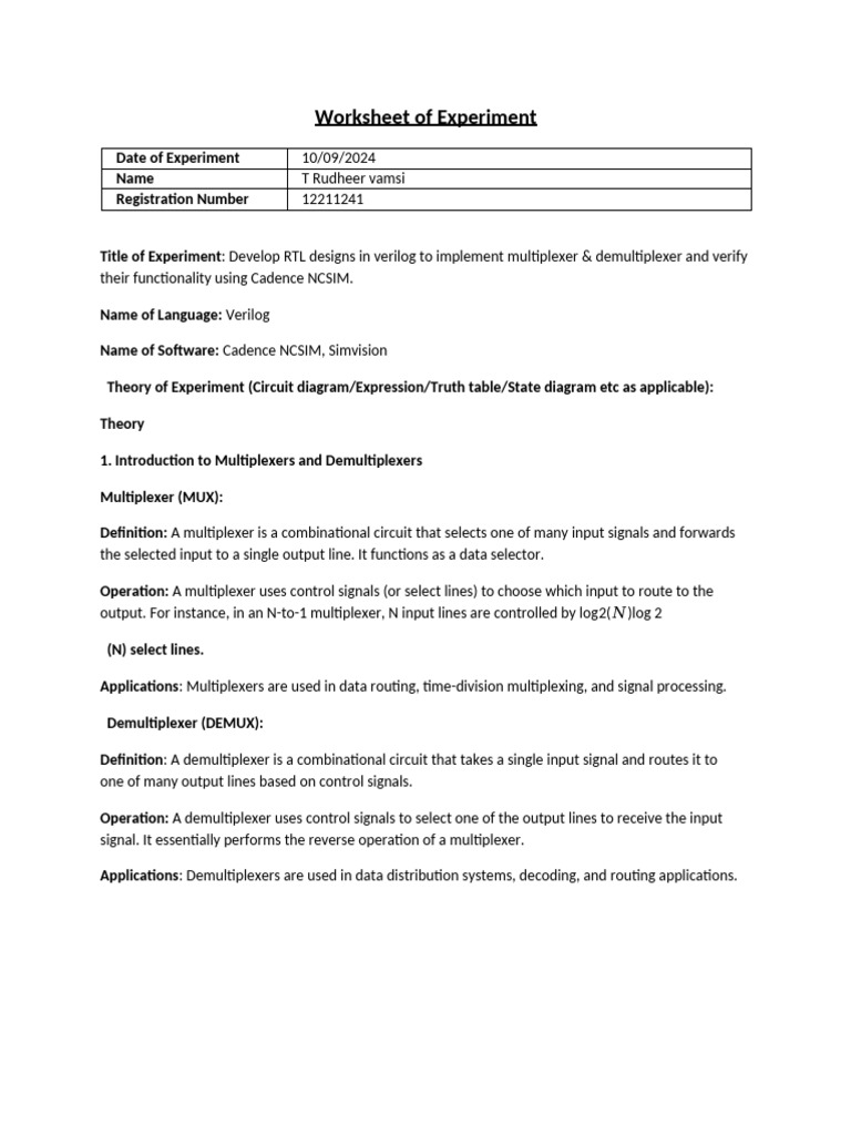 Worksheet of Experiment | PDF