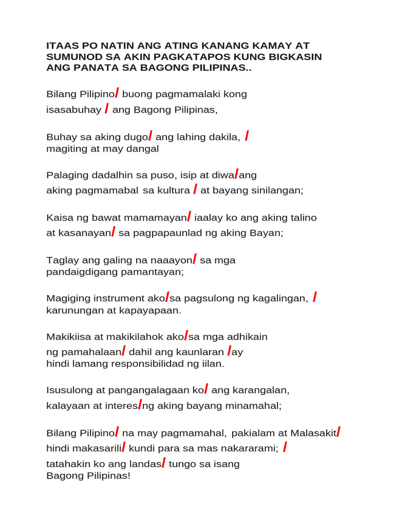 Panata Sa Bagong Pilipinas | PDF