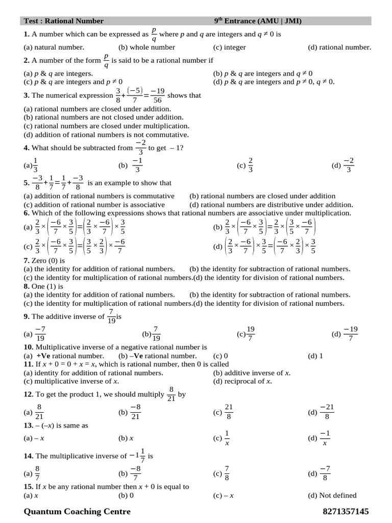 Test Rational Number | PDF
