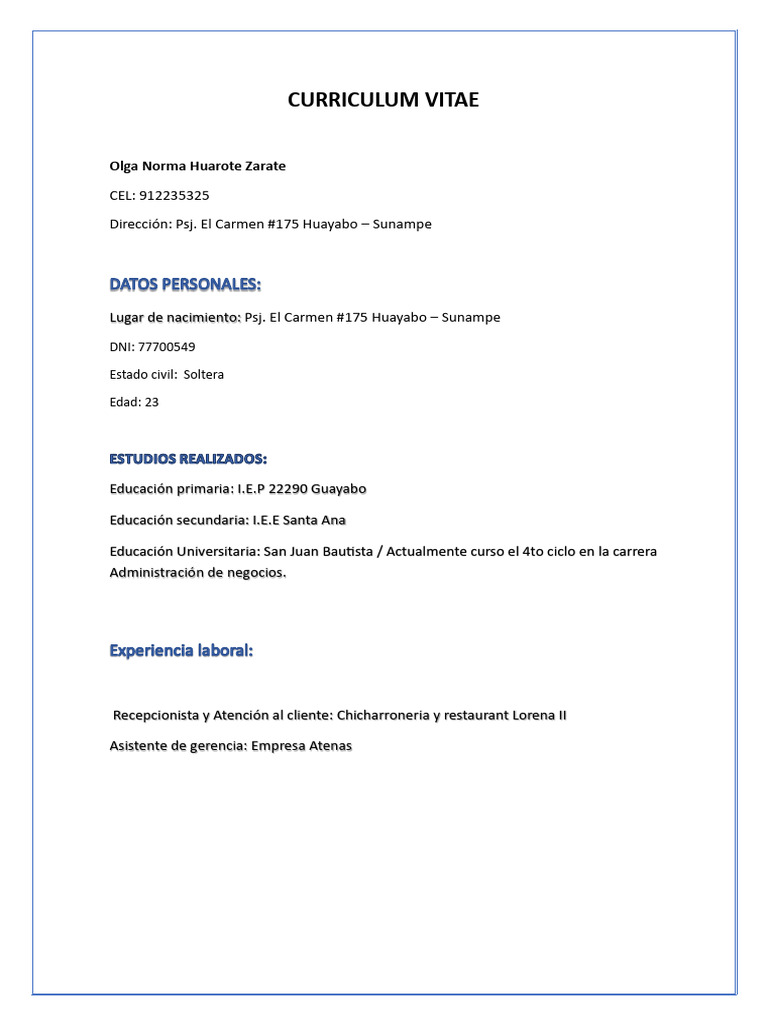 Curriculum Vitae: Olga Norma Huarote Zarate | PDF