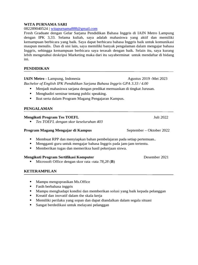 CV WITA PURNAMA SARI marketing | PDF