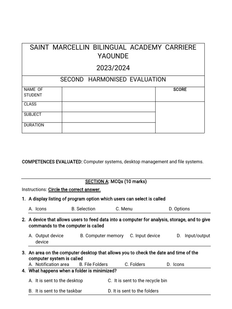 Form 2 Second Harmonised Evaluation | PDF | Computer File | Computing