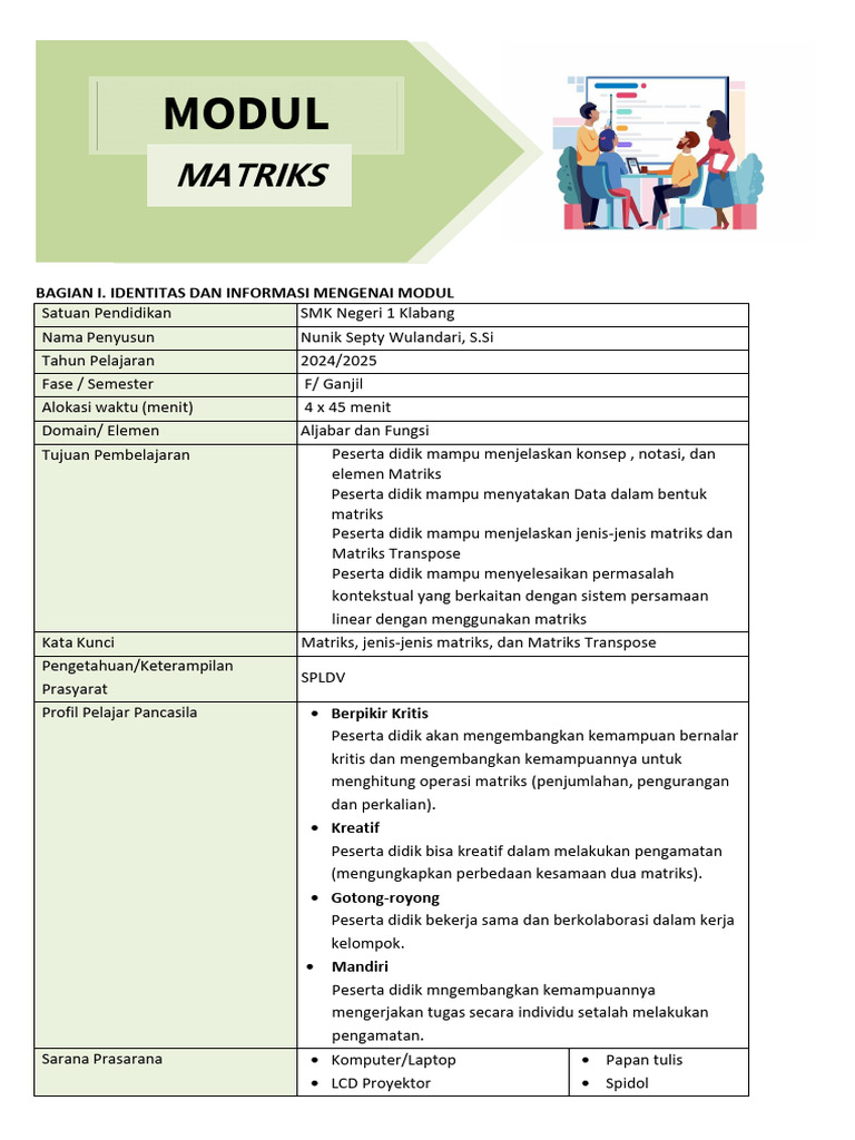 Modul Ajar Matriks Kelas XI - Nunik | PDF