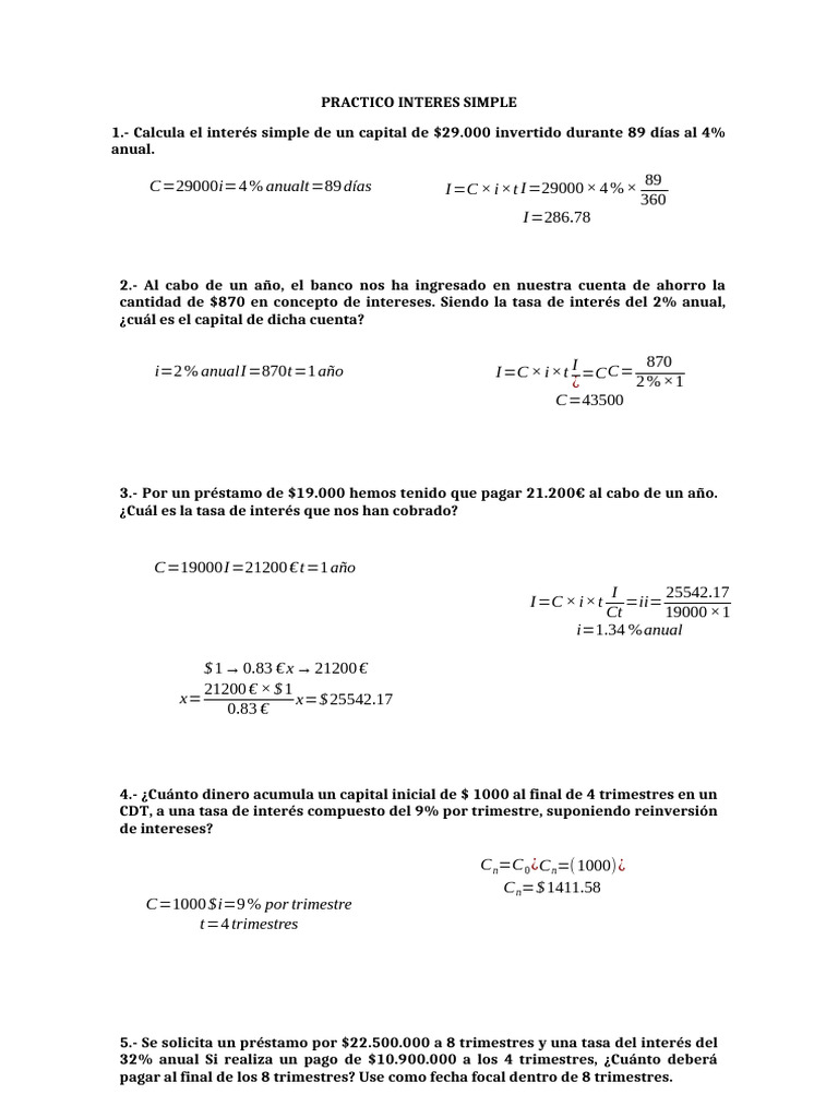 Practico Interes Simple Resuelto | PDF