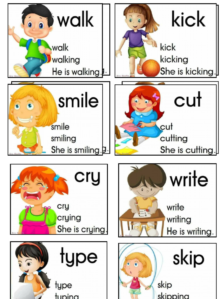 Verbs Card (Eat, Eating, He Is Eating) | PDF