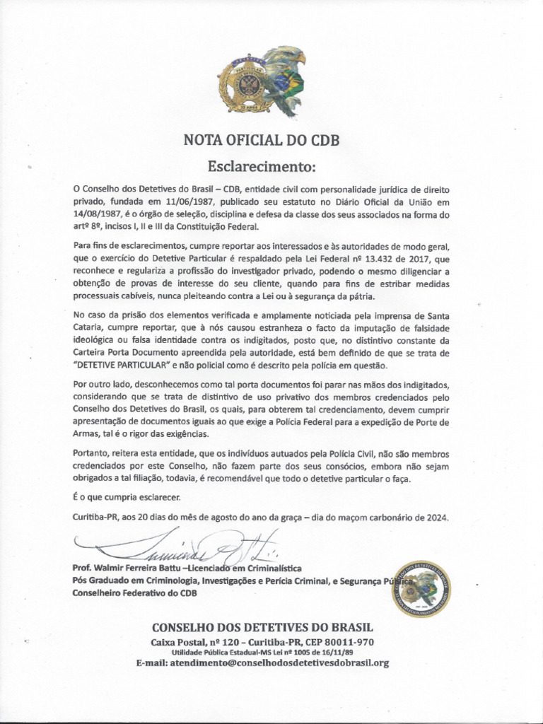 Nota Oficial Do CDB Caso Floripa | PDF