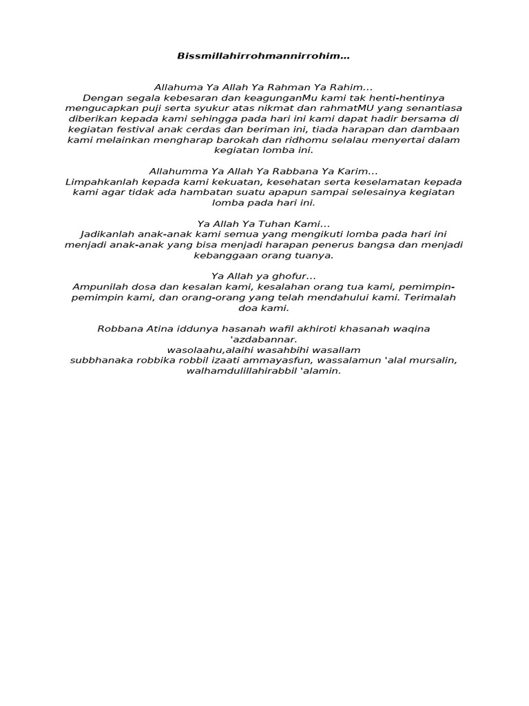 Doa-Pembukaan-Acara-Lomba SD 15 Pangkalan Batang | PDF