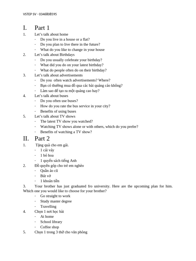Đề key VSTEP SPEAKING VSTEP SV | PDF
