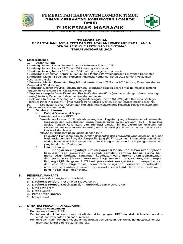 15 Tor Pemantauan Lansia Risti Dan Pelayanan Homecare Pada Lansia Dengan PJP Oleh Petugas ...